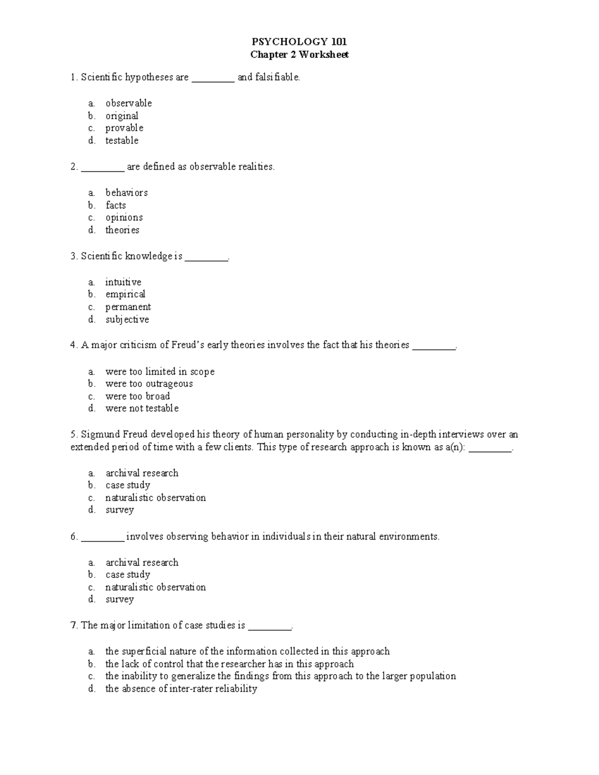 Chapter 2 Worksheet - Assignments and quizzes - Chapter 2 Worksheet 1 ...