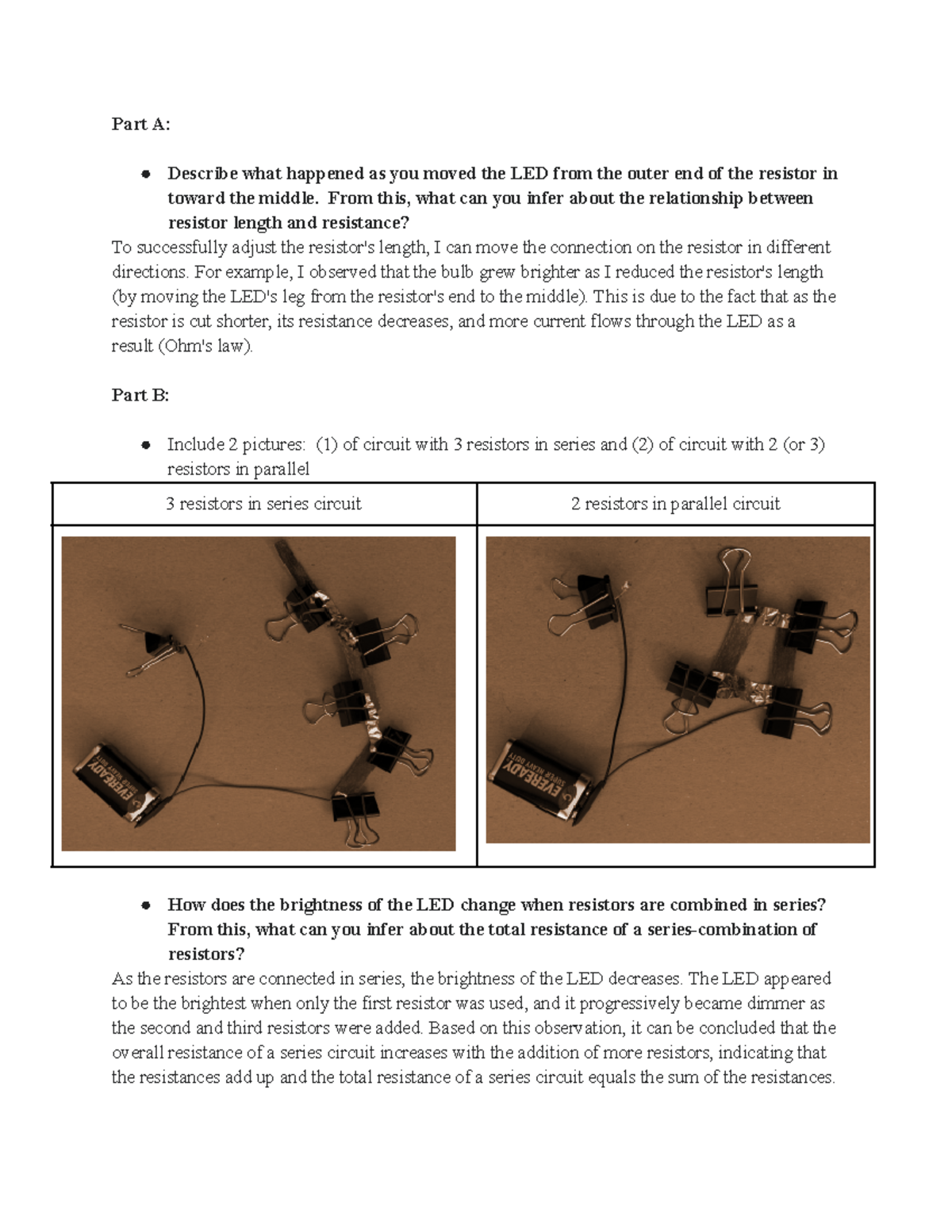 Lab 5 Electrical Resistance and Ohm's Law - Part A: Describe what ...