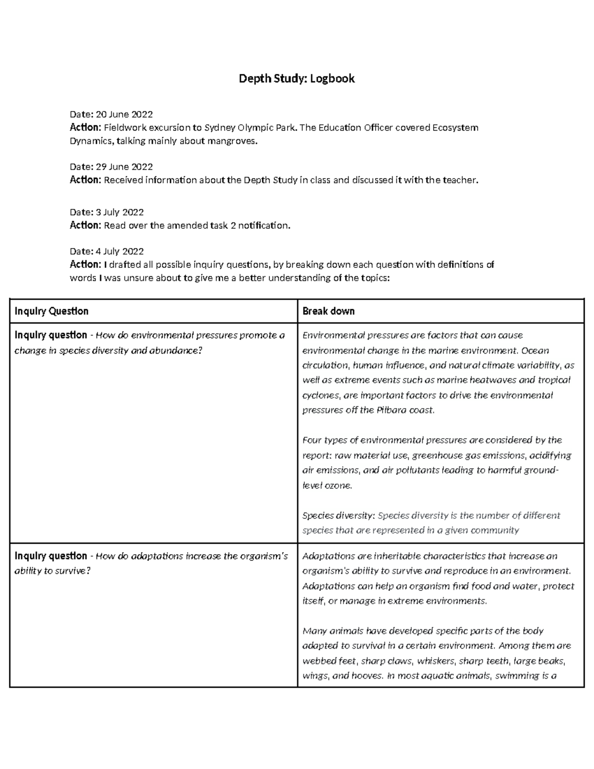 Backup Depth study - adadfavfr - Depth Study: Logbook ####### Date: 20 June 2022 ####### Action ...