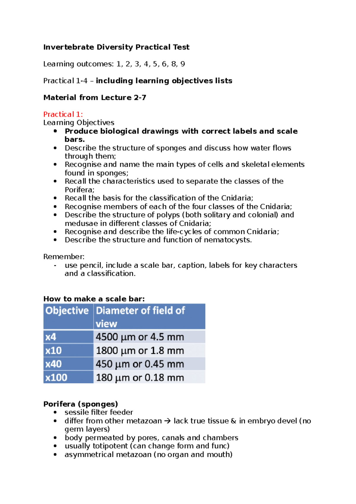 Invertebrate Diversity Practical Test 123 - Invertebrate Diversity ...