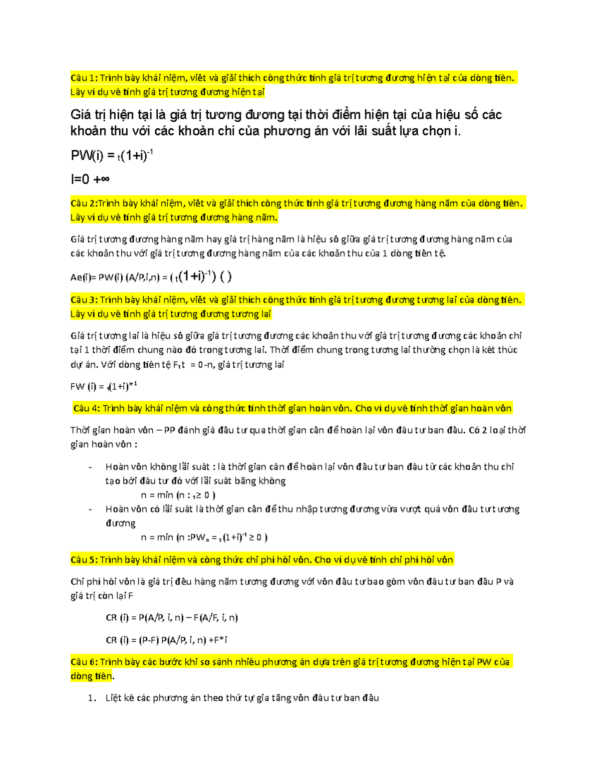 Kinh tế kỹ thuật - bài thực hành ktkt - Câu 1: Trình bày khái ni m ...