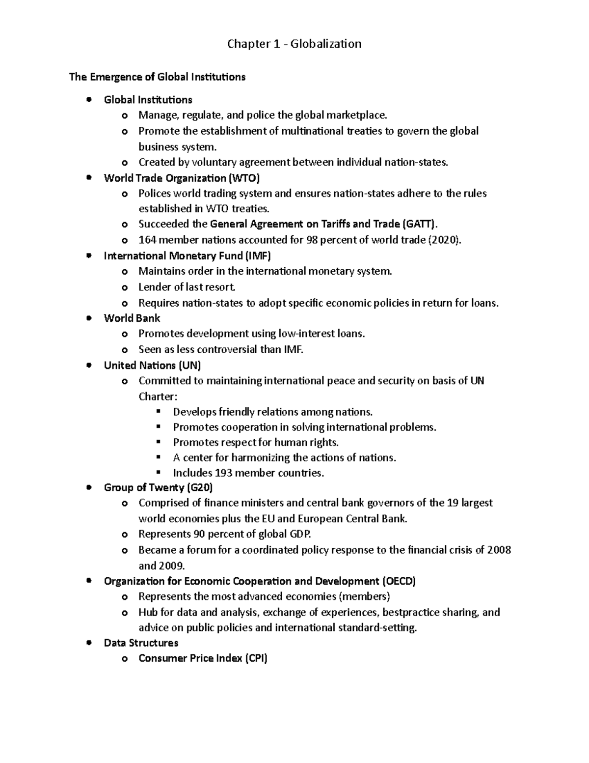 Chapter 1 - Globalization - Chapter 1 - Globalization The Emergence of Global Institutions ...