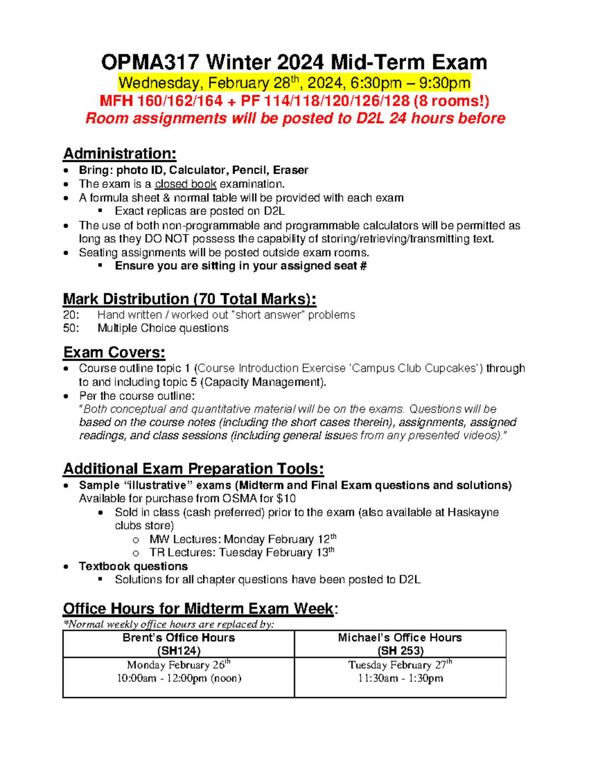 OPMA317 W24 Midterm Exam Information - OPMA 317 Winter 2024 Mid-Term ...
