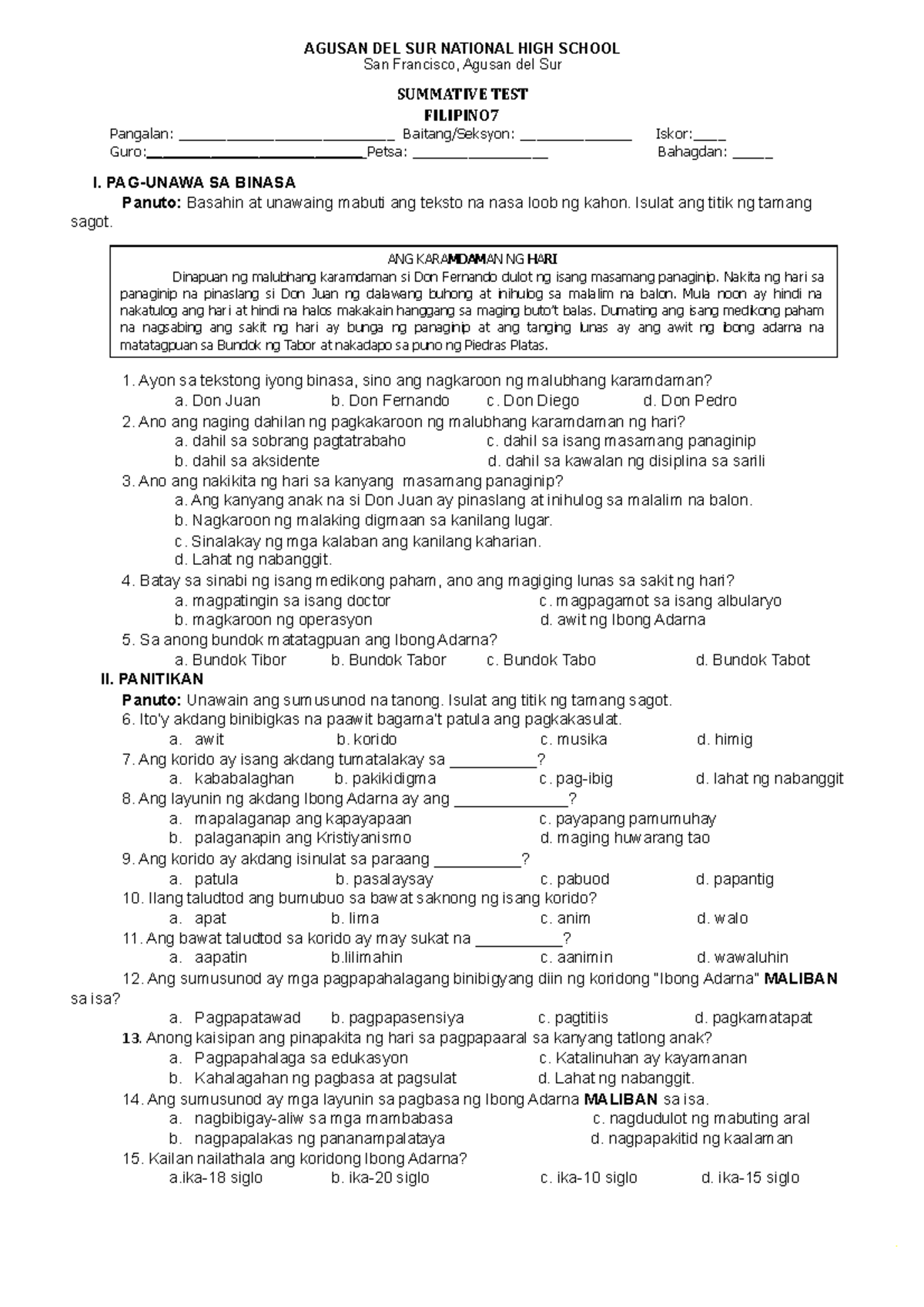Filipino-7-q4-summative-test-ibong-adarna compress - AGUSAN DEL SUR ...