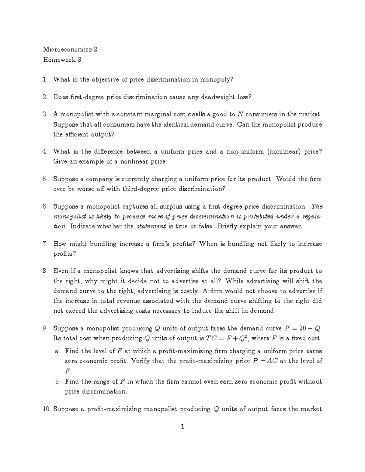 Microeconomics Homework 3 - Suppose that all consumers have the ...