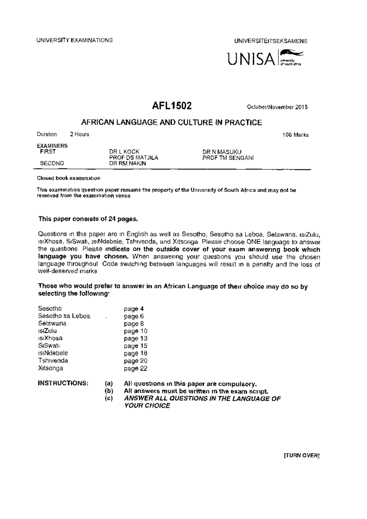 AFL1502-2015-OCT - Assignment feedback - AFL1502 - Studocu