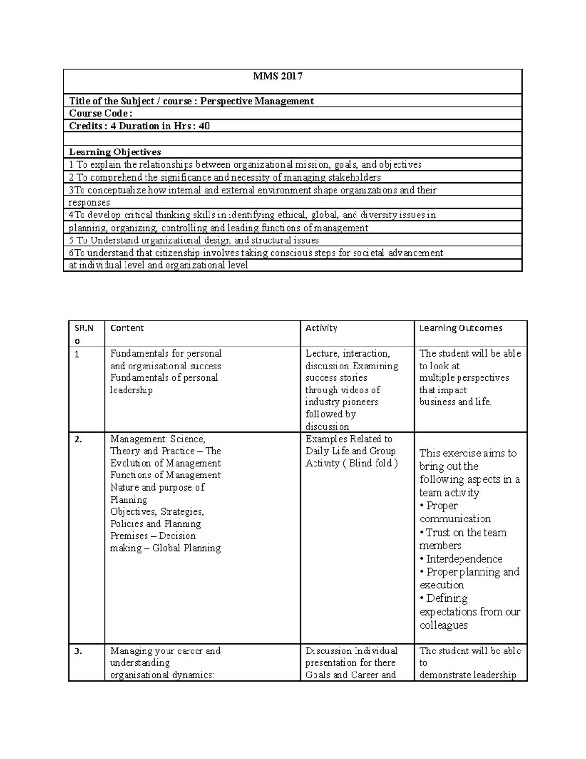 MMS pm 1 2017 - MMS 2017 Title of the Subject / course : Perspective ...