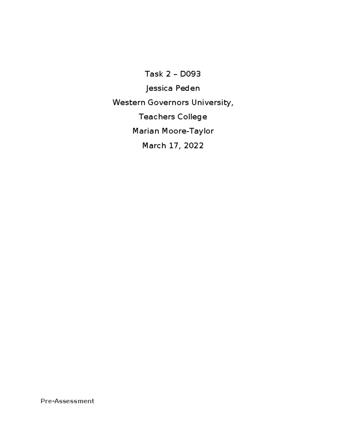 Task 2 - Task 2 – D Jessica Peden Western Governors University ...