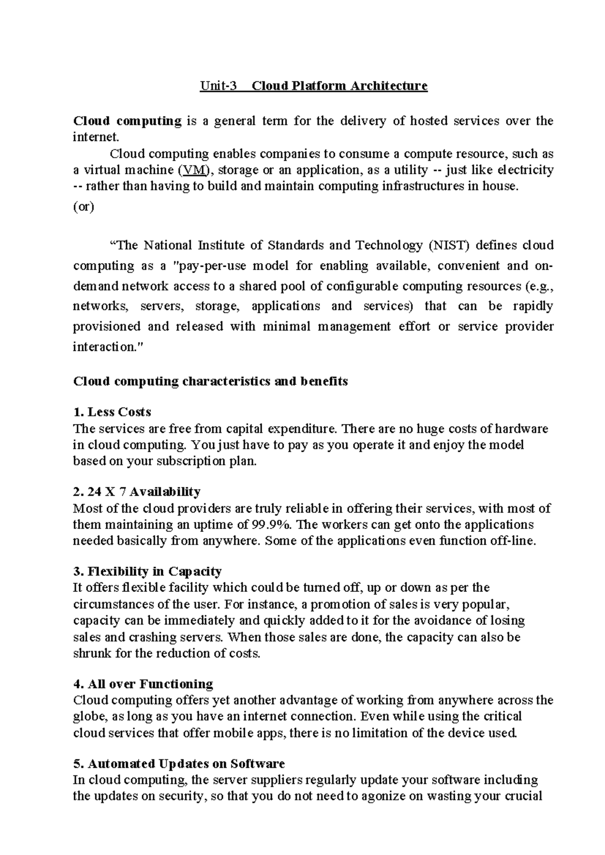 CC unit - 3 - Cloud Commputing Material - Unit-3 Cloud Platform Architecture Cloud computing is ...
