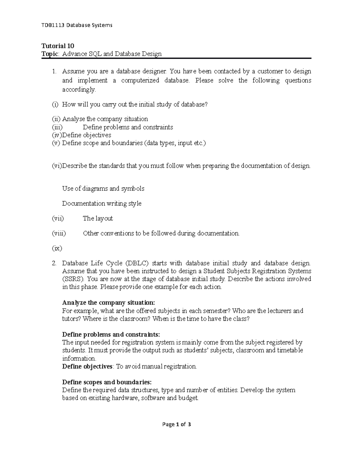 337569 T10 Advanced SQL 2020 - TDB1113 Database Systems Tutorial 10 ...