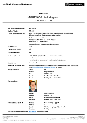 Lecture 3 - Conic Sections - MATH1020 Calculus for Engineers Lecture 3 ...