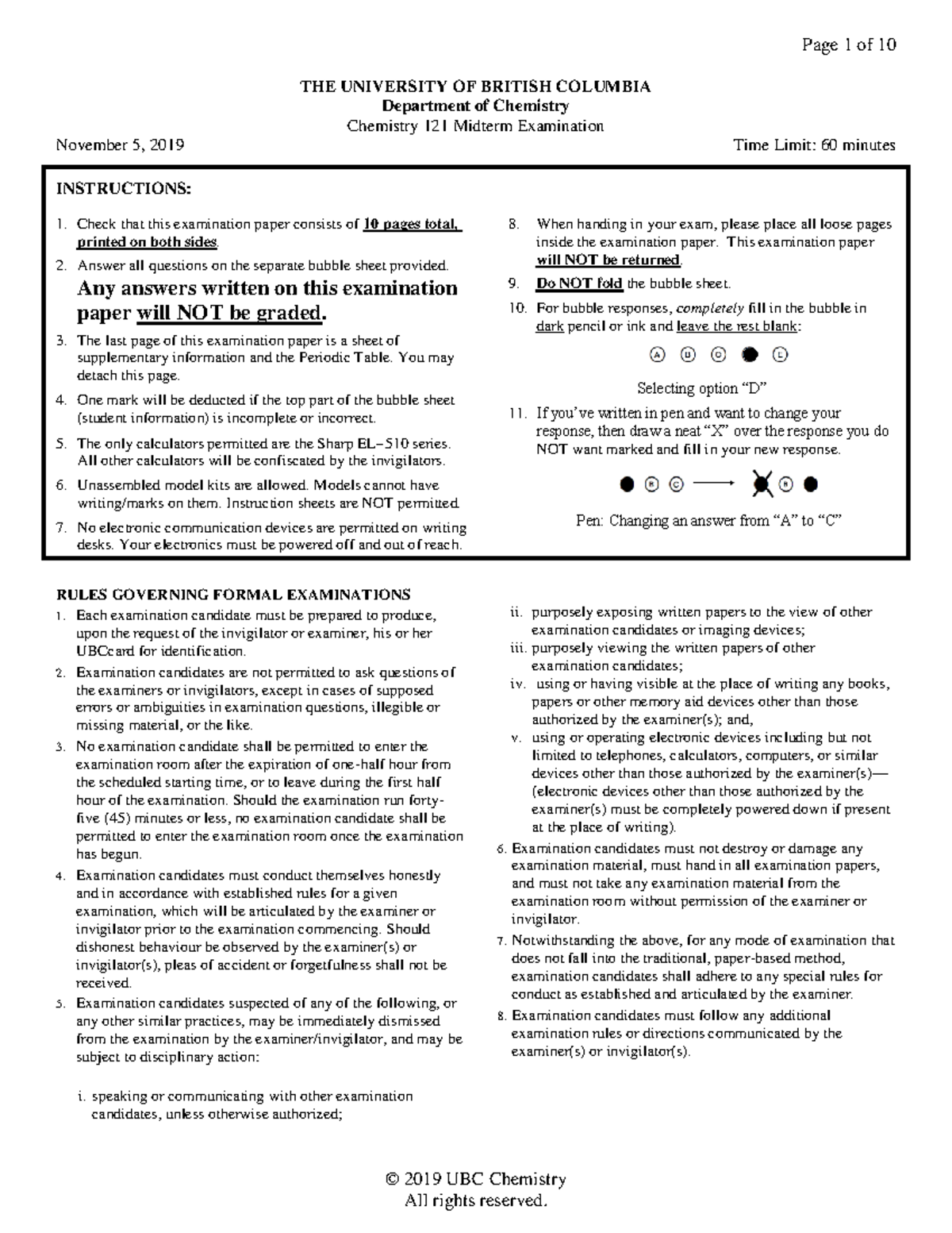 Sample Chem121 MT2 2019 Blank - © 2019 UBC Chemistry All rights ...