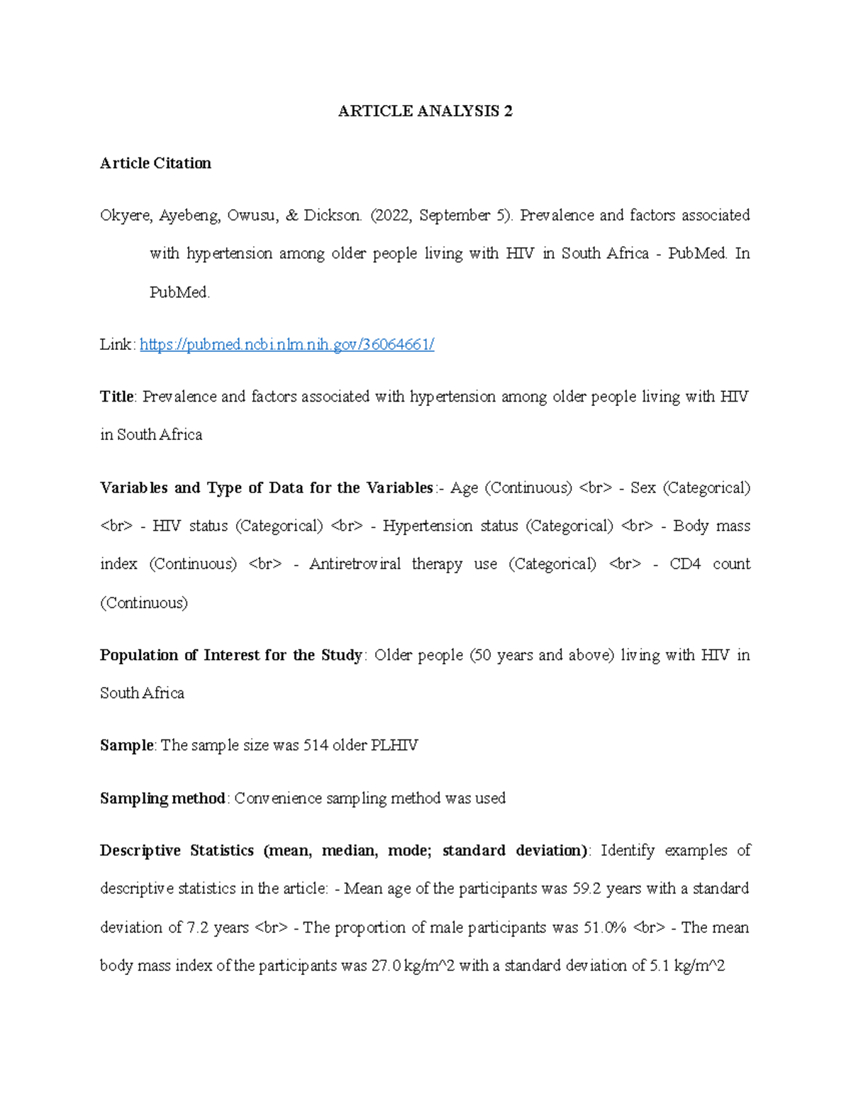 Article Analysis 2 - ARTICLE ANALYSIS 2 Article Citation Okyere ...