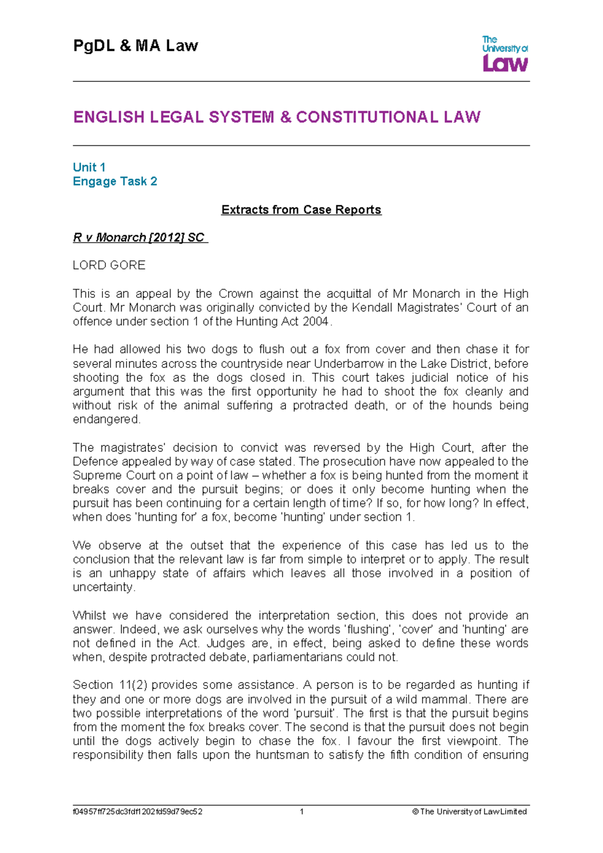 TASK 2 Question Sheet - ELS - ENGLISH LEGAL SYSTEM & CONSTITUTIONAL LAW ...