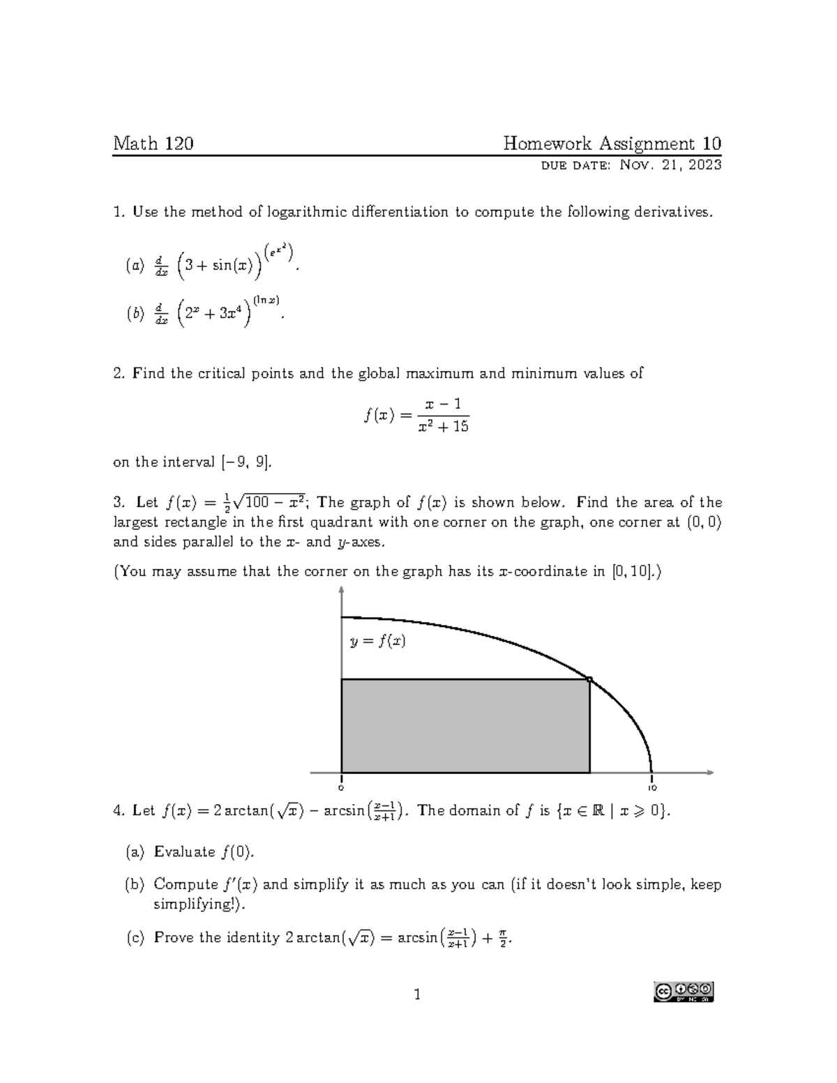 Homework number ten - Math 120 Homework Assignment 10 due date: Nov. 21, 2023 Use the method of ...