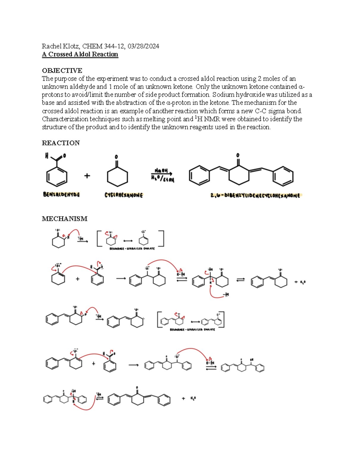 CHEM 344-12 Experiment 10 Lab Report - Rachel Klotz, CHEM 344-12, 03/28 ...