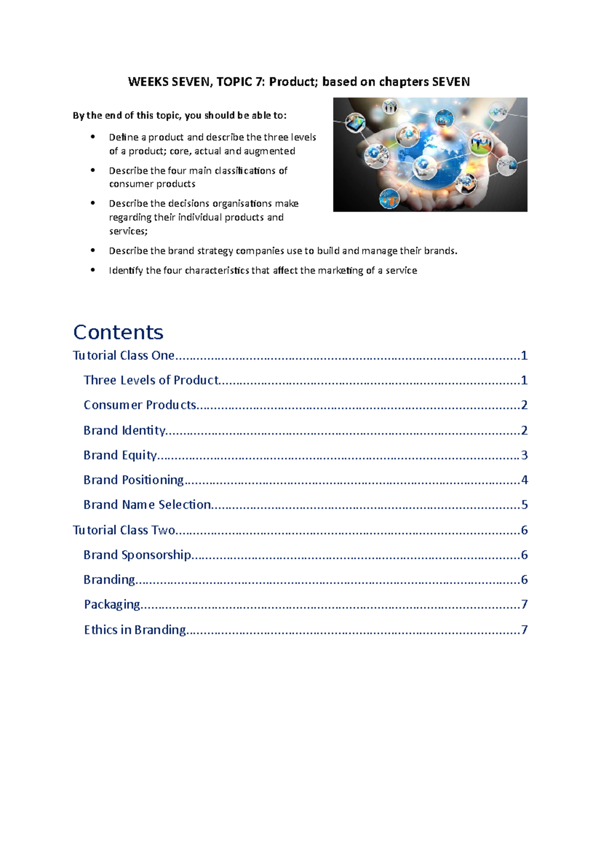 Week Seven Tutorial Questions-1-1 - WEEKS SEVEN, TOPIC 7: Product; based on chapters SEVEN By ...