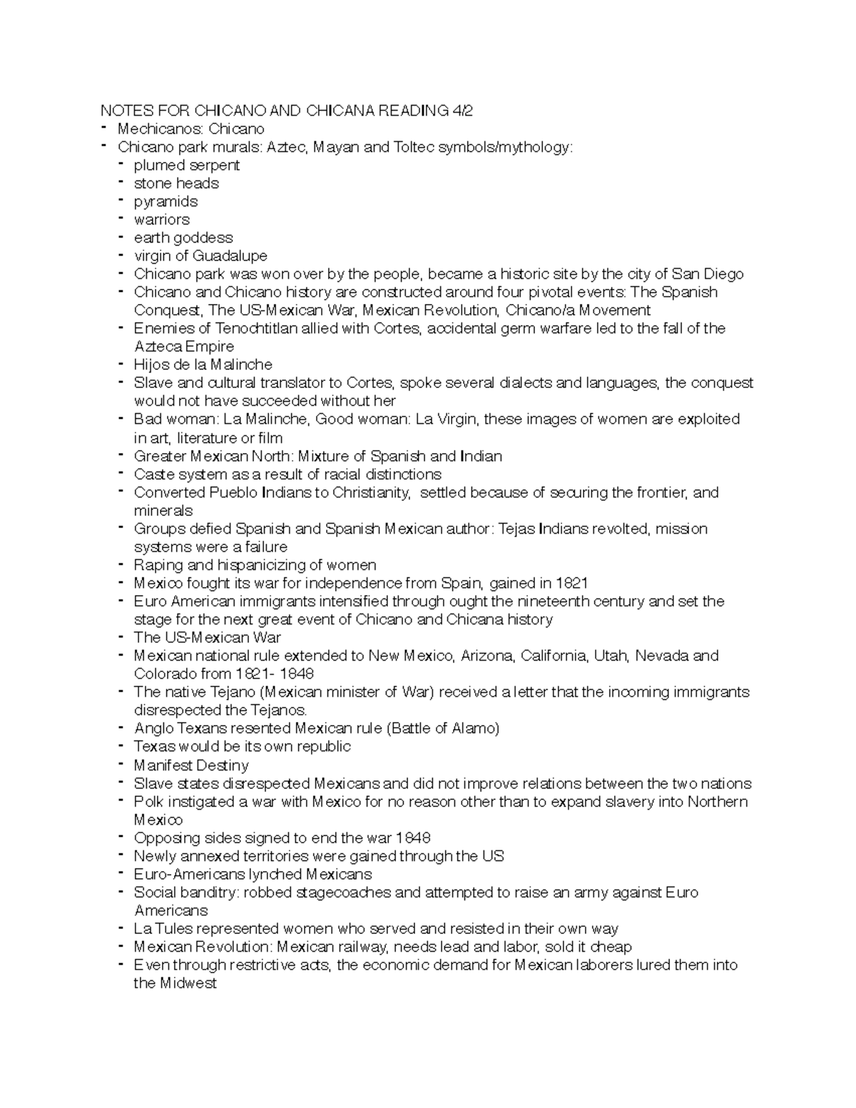 Notes FOR CHIC:X Reading 4:2 - NOTES FOR CHICANO AND CHICANA READING 4 ...