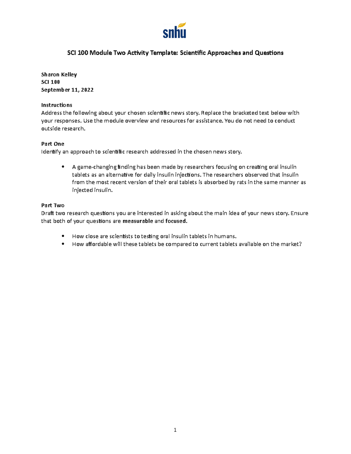 SCI 100 Module Two Activity Template - Replace the bracketed text below ...