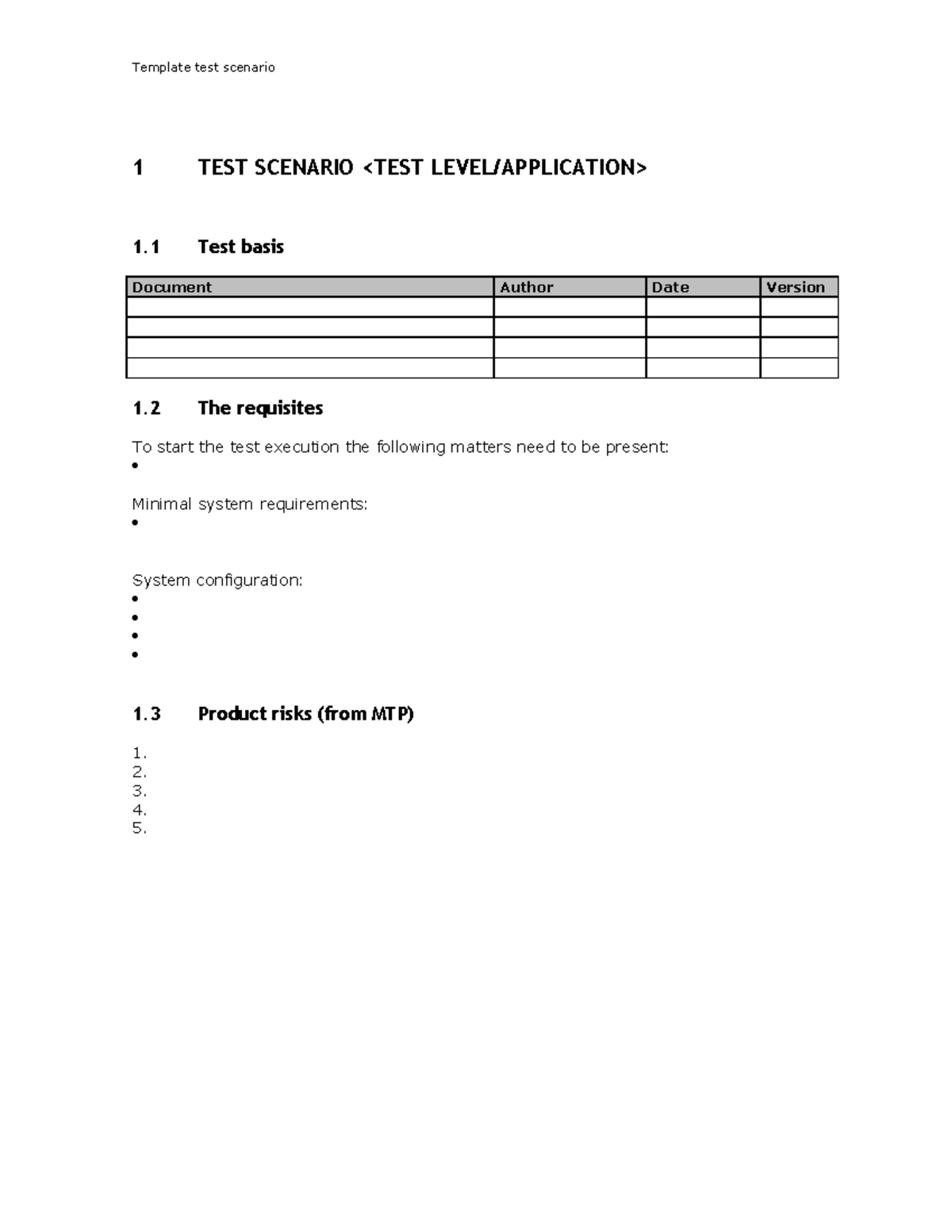 Template-test-scenario - Template test scenario 1 TEST SCENARIO 1 - Studocu