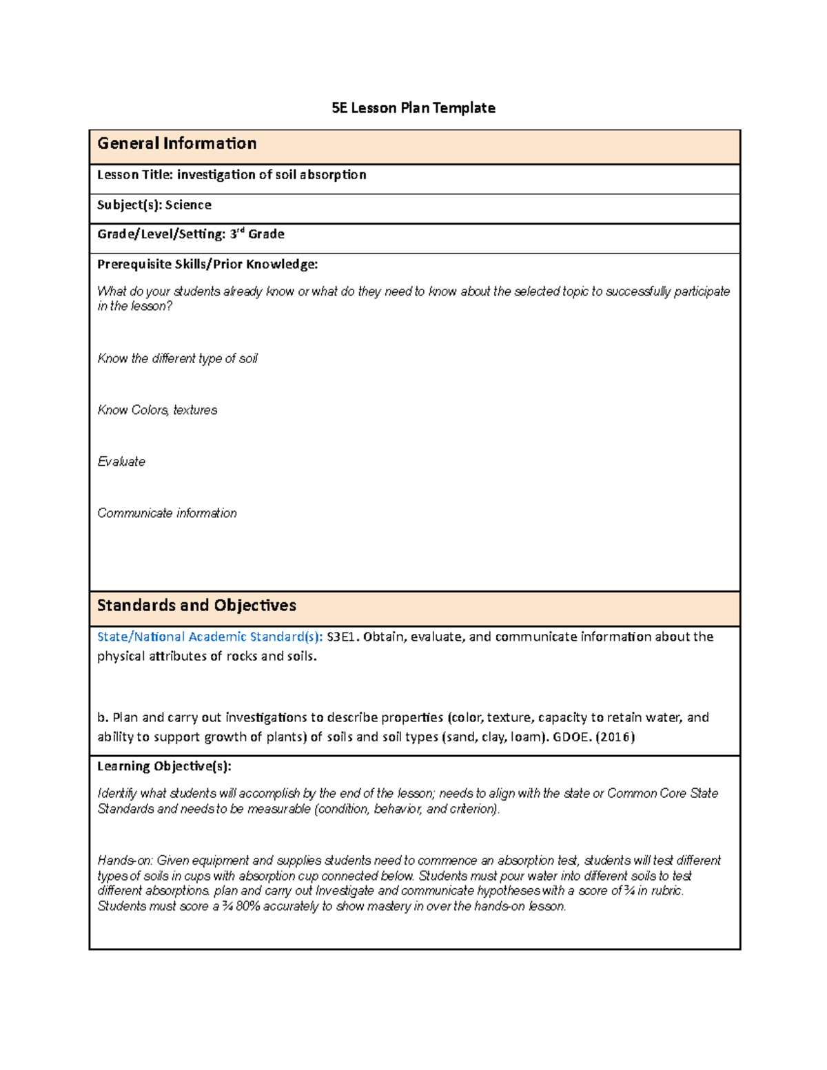C108 Task 1 Elementary Science V3 - 5E Lesson Plan Template General ...