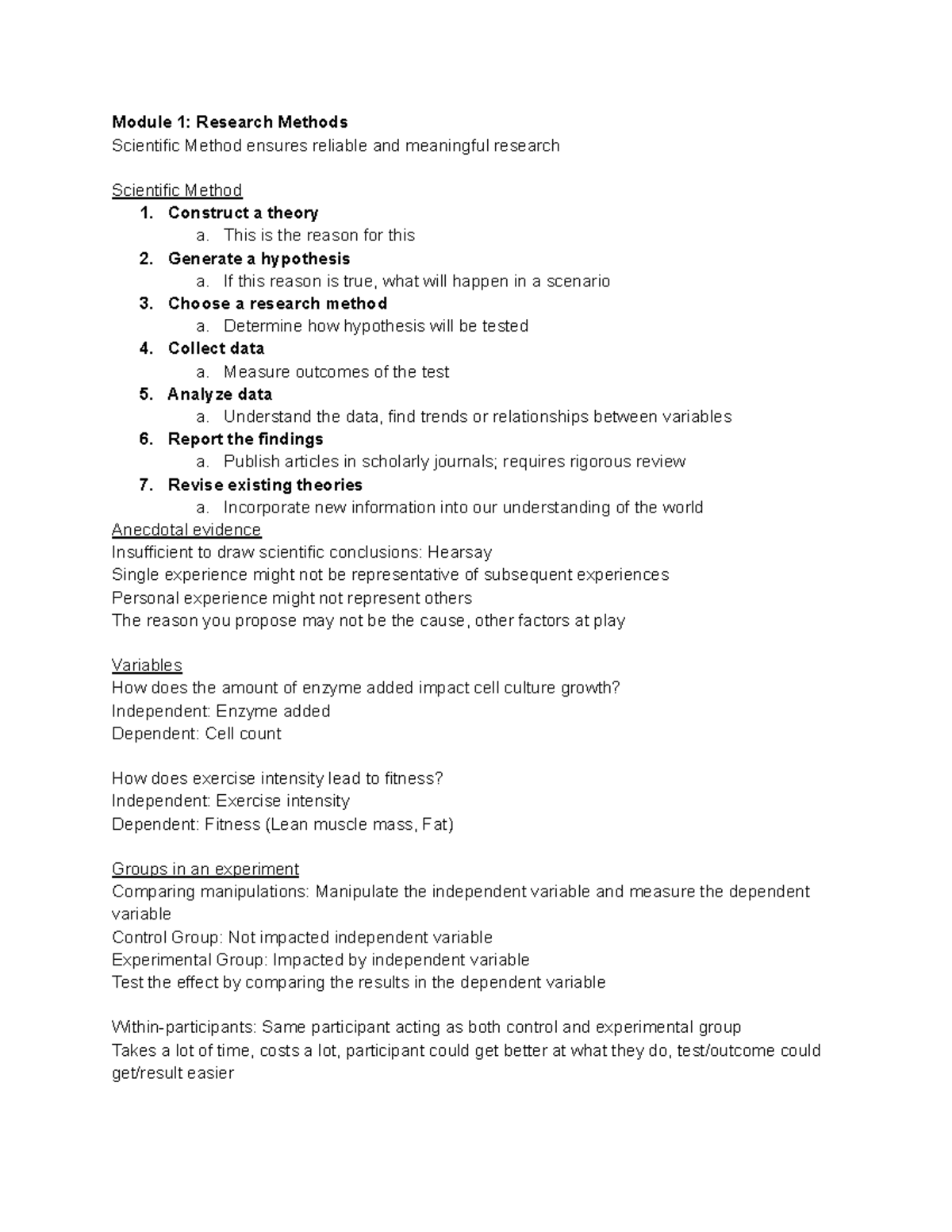 Psych 1F03 - Research Methods - Module 1: Research Methods Scientific ...