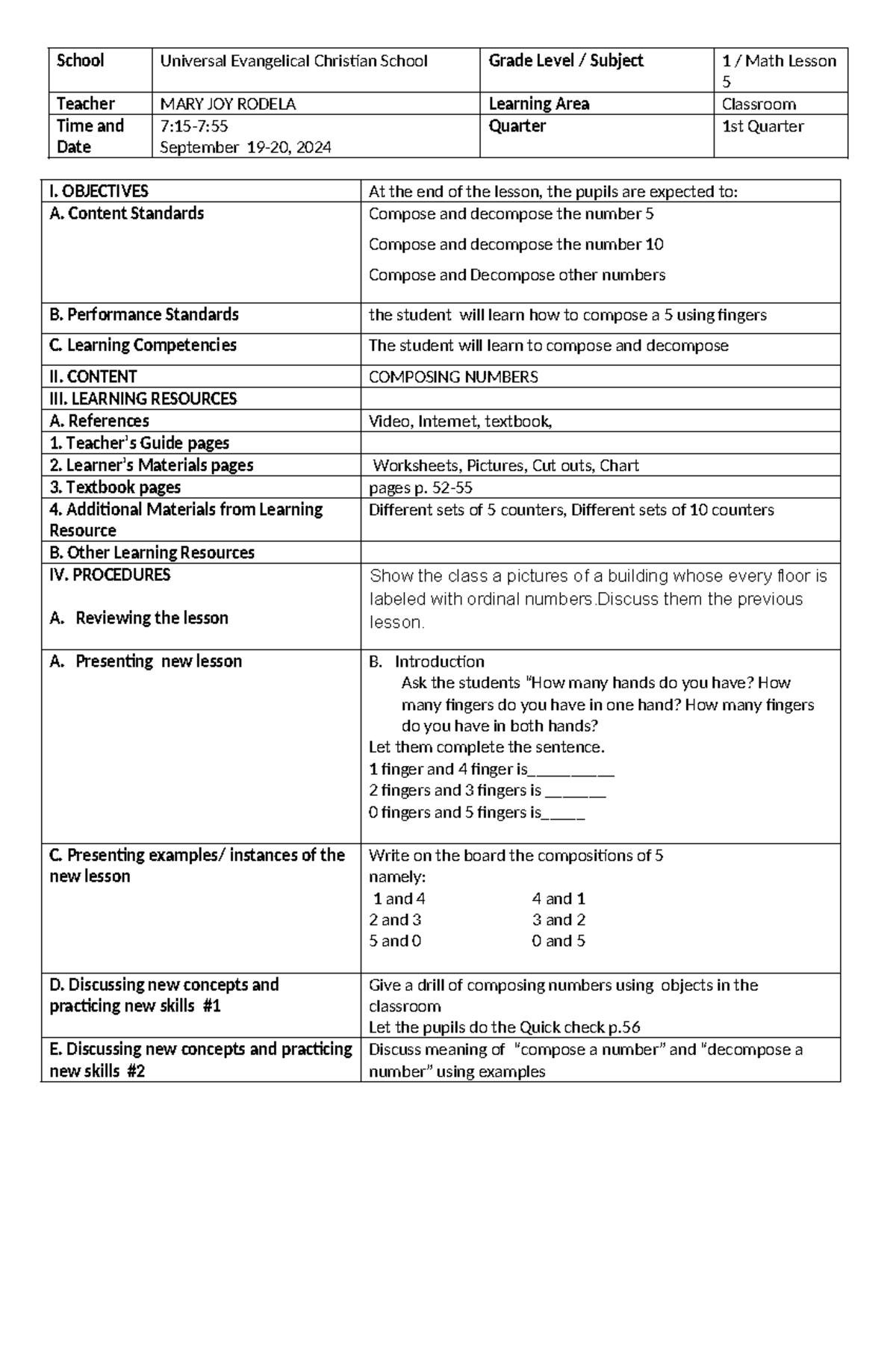 SEPT 27 MATH - ITS ALL ABOUT THE LESSON PLAN ABOUT MATH - I. OBJECTIVES ...