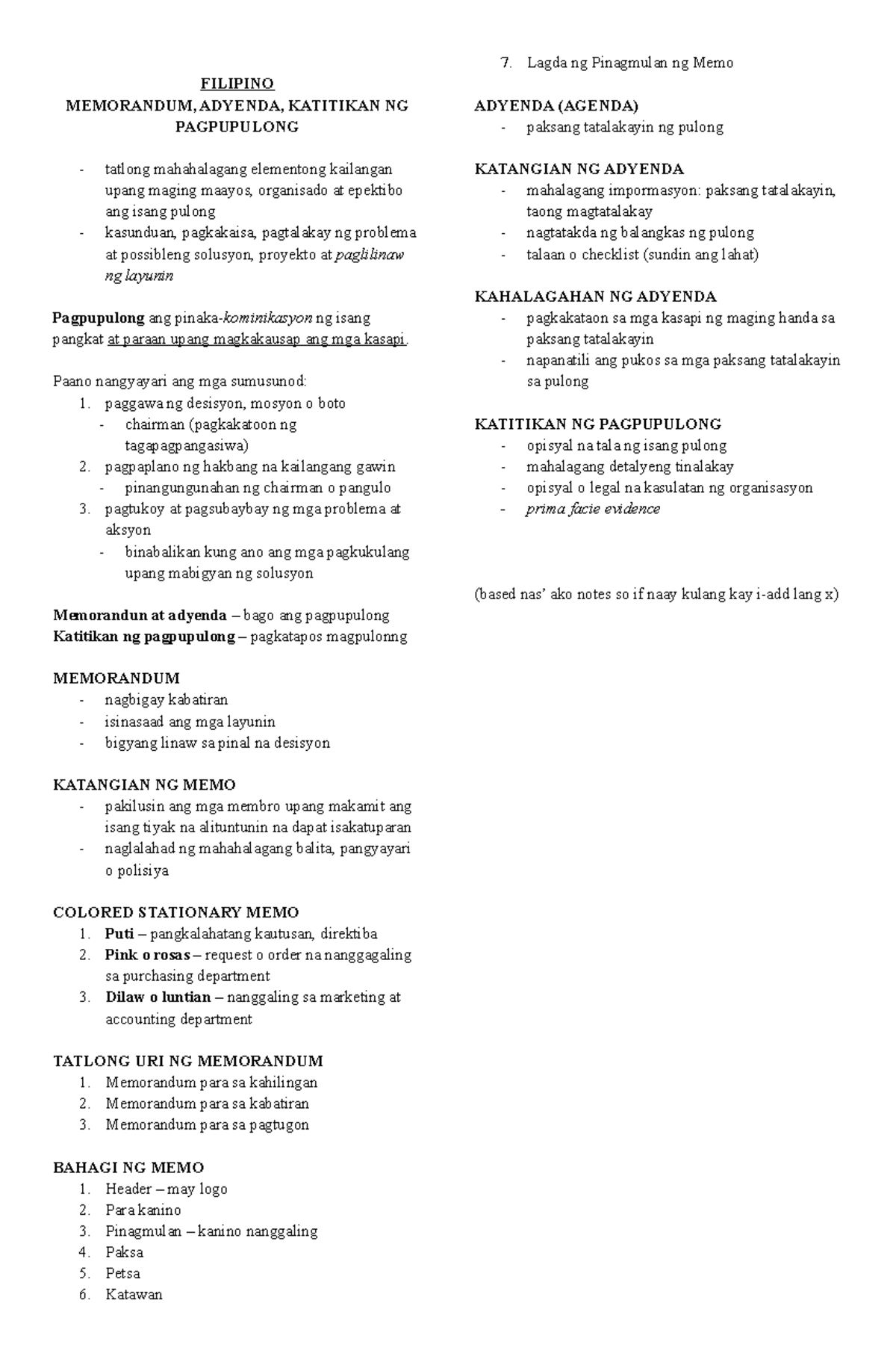 Fili-notes - Notes for governance. - FILIPINO MEMORANDUM, ADYENDA ...