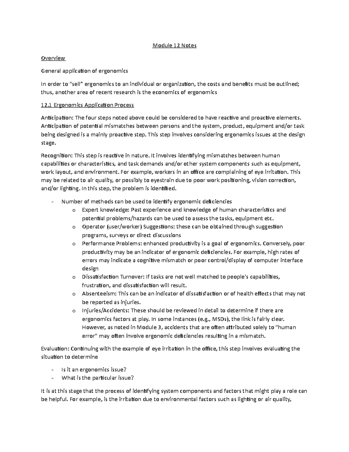 Module 12 The Application of Ergonomics Notes - Module 12 Notes ...