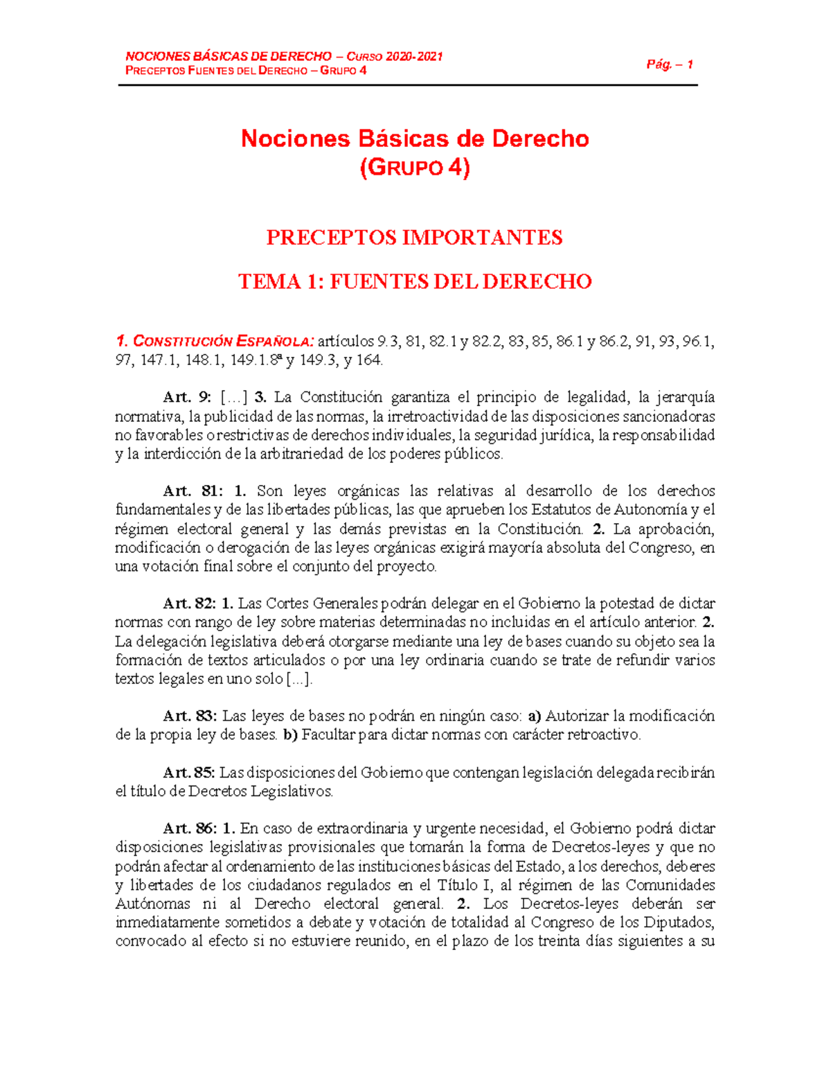 Preceptos Importantes - Fuentes del Derecho - PRECEPTOS FUENTES DEL ...
