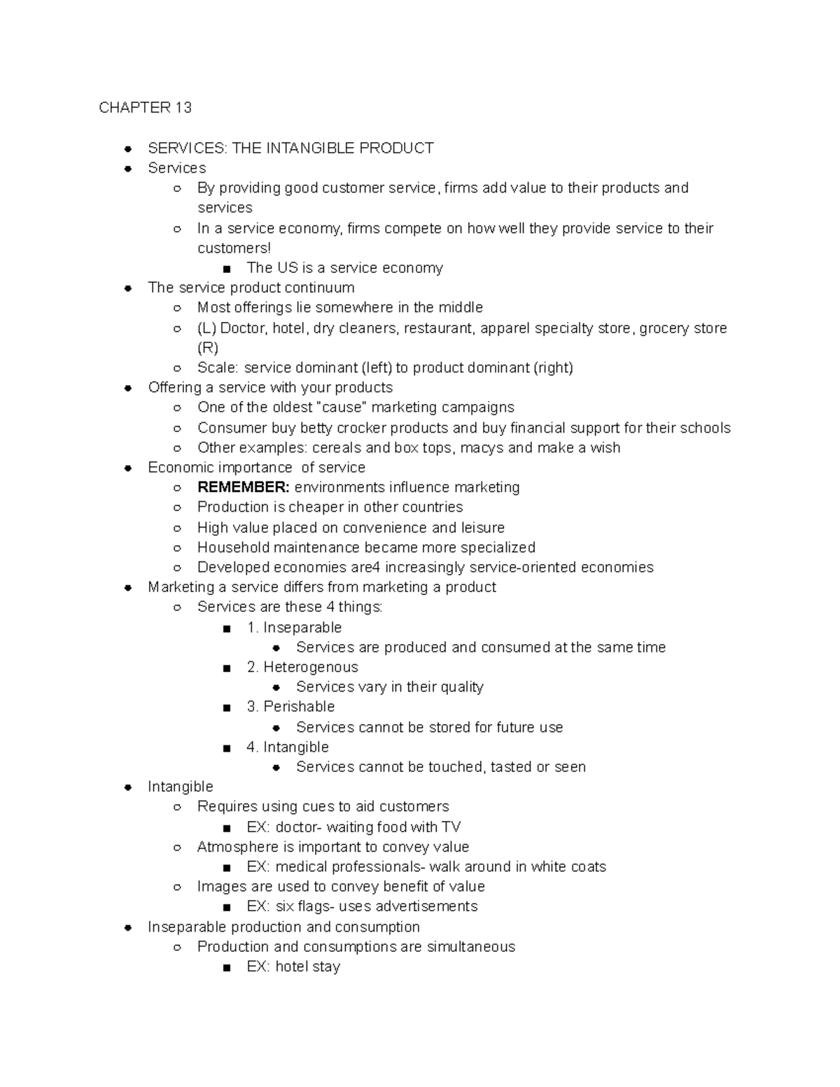 BUS 345- WEEK 10-2 - intangible products - CHAPTER 13 SERVICES: THE ...