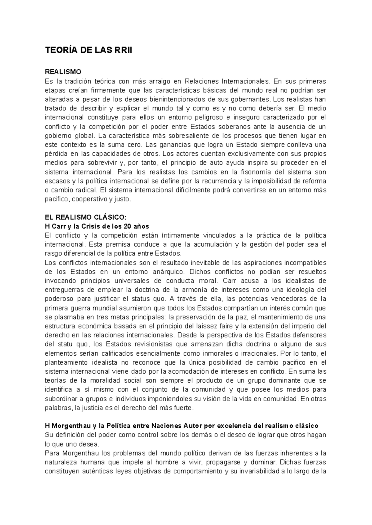 Teoria DE LAS RRII - TEORÍA DE LAS RRII REALISMO Es la tradición ...