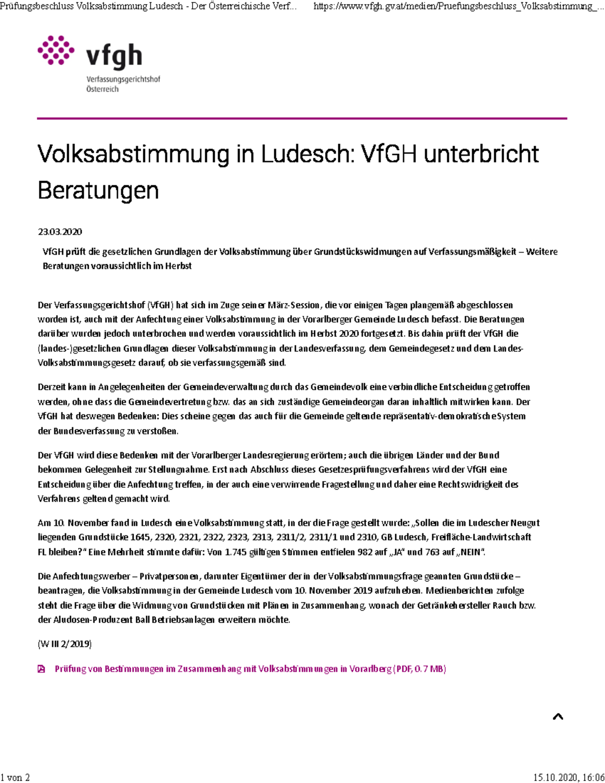 Vf GH 202003 23 - Pressemitteilung. Vf GH unterbricht Beratungen zuer ...