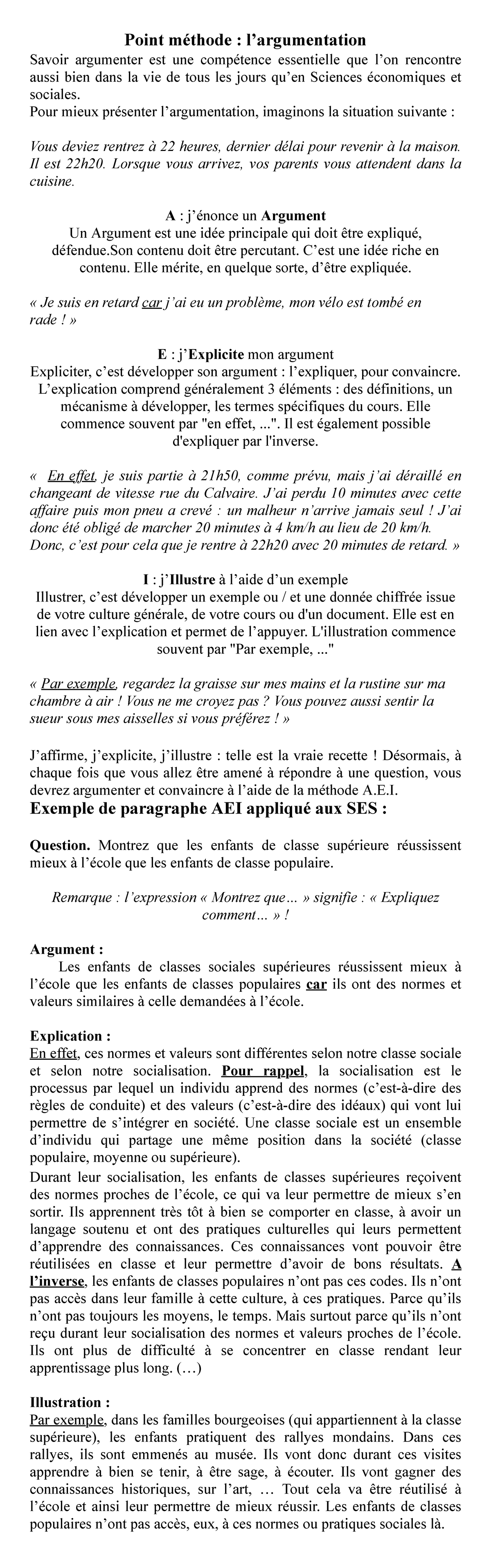 Methode - l'argumentation et exemple d'AEI - Point méthode : l’argumentation Savoir argumenter ...