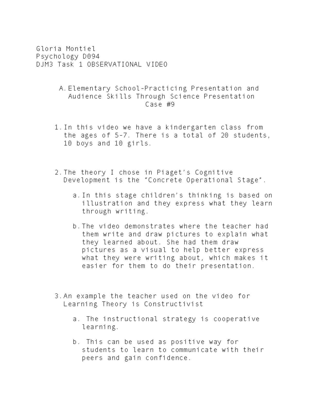 Psy paper - task 1 - Gloria Montiel Psychology D DJM3 Task 1 ...
