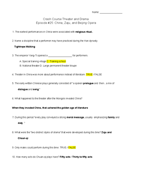 Crash Course Episode #50 - Name: _________________ Crash Course Theater ...