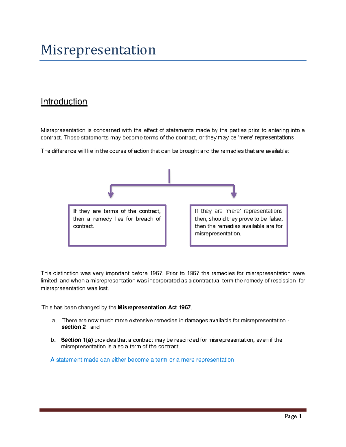 Misrepresentation: English Law - If they are terms of the contract ...