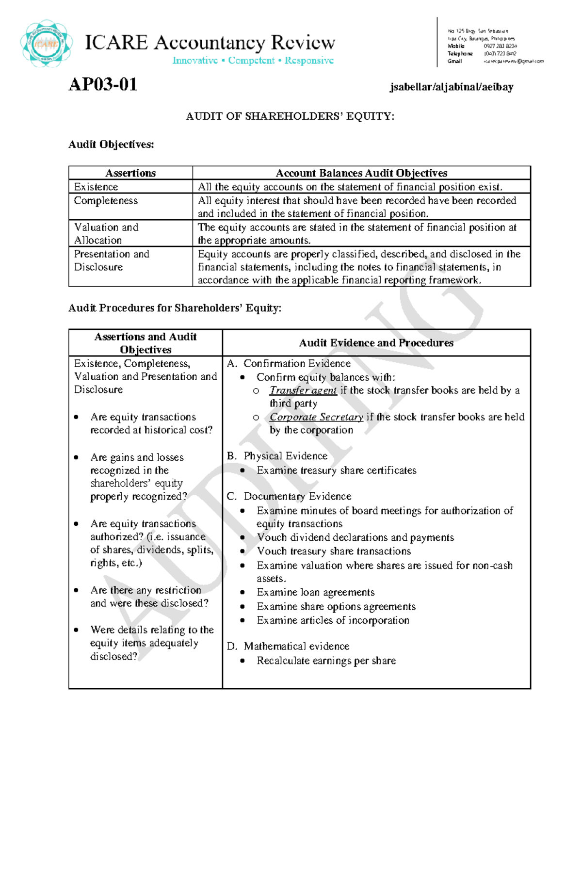 AP03-01-Audit of SHE encrypted - AP03-01 jsabellar/aljabinal/aeibay No ...
