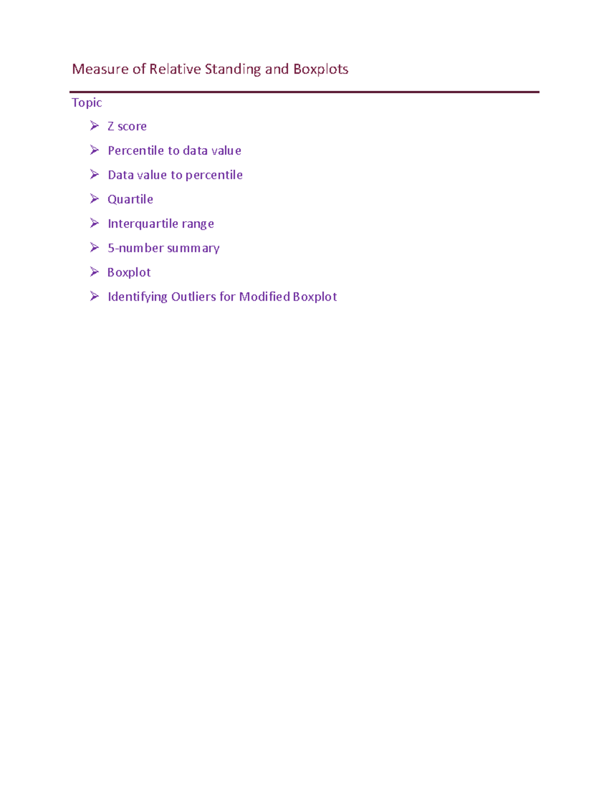 Measure of Relative Standing - The z score and standard deviation are ...