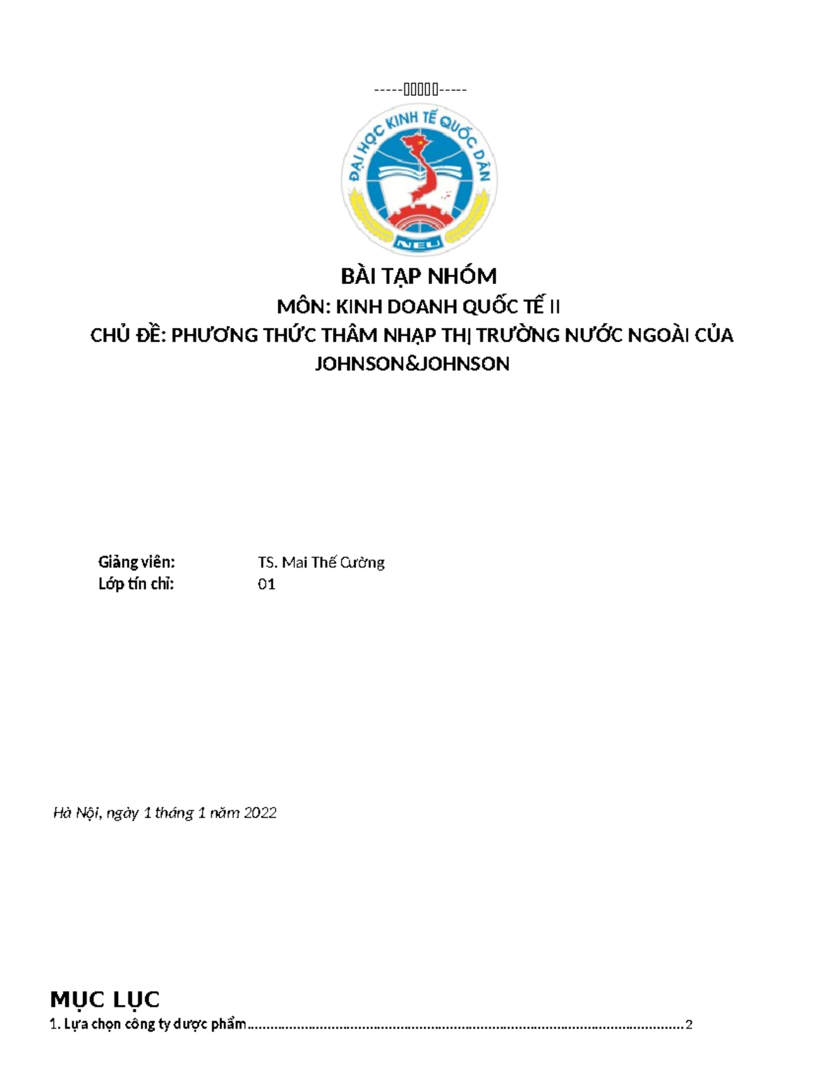 Phương thức thâm nhập Johnson - - BÀI TẬP NHÓM MÔN: KINH DOANH QUỐC TẾ ...