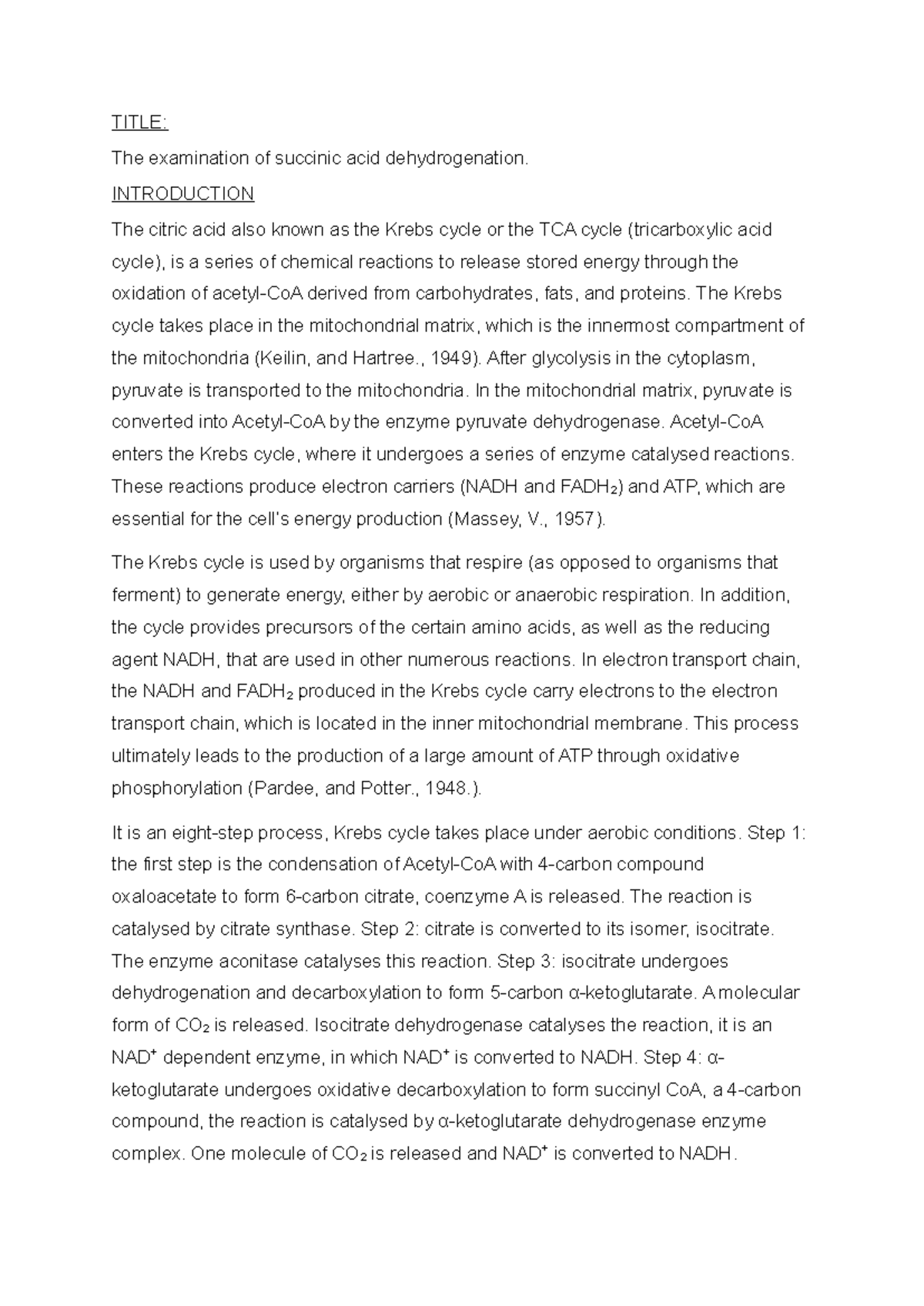 Bch 223 prac 3 - PRACTICAL REPORT - TITLE: The examination of succinic ...