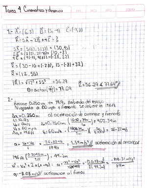 Tarea 6 cinematica - Cinemática y Dinámica de partículas - 7~ -· _ 1 1 t~e(C\C\D - ·,d \ t:..c ...