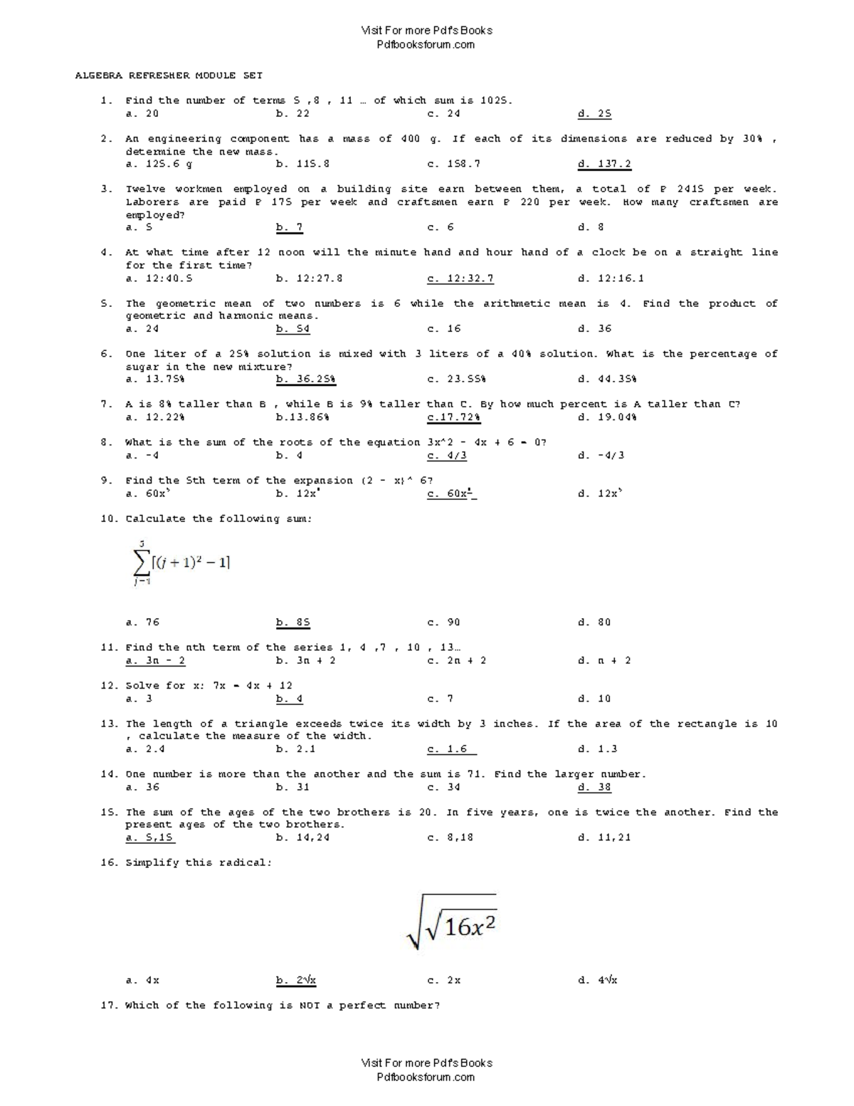 Algebra Refresher Module Set 1 ALGEBRA REFRESHER MODULE SET Find The