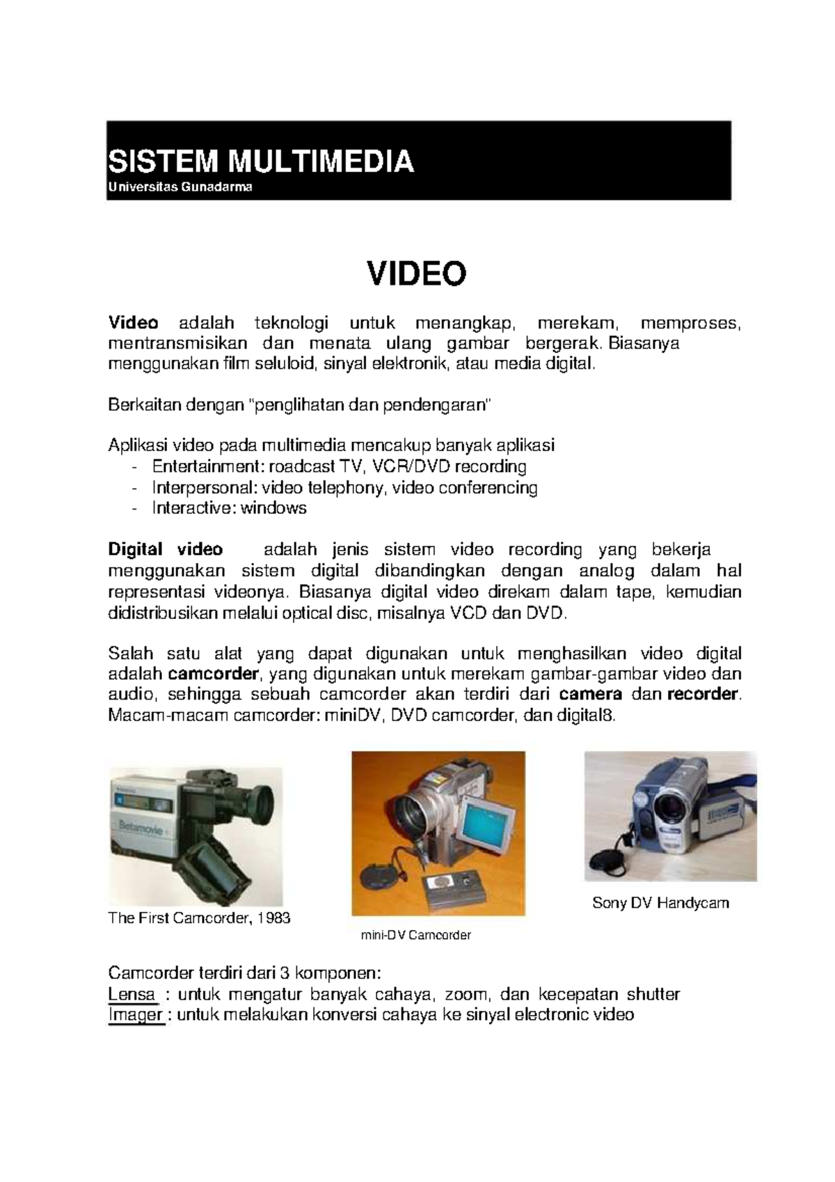 SM04 Video - Sistem Multimedia - SISTEM MULTIMEDIA Universitas ...