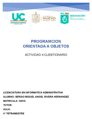 GUIA Examen Parcial Programacion Orientada A Objetos - GUIA EXAMEN PARCIAL LICENCIATURA EN - Studocu
