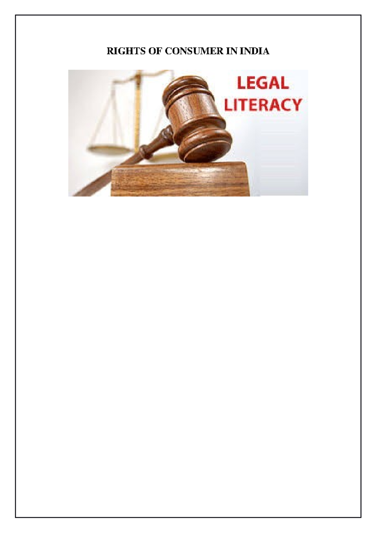 RIGHTS OF CONSUMER IN INDIA - LEGAL METHOD AND LEGAL SYSTEM - Studocu