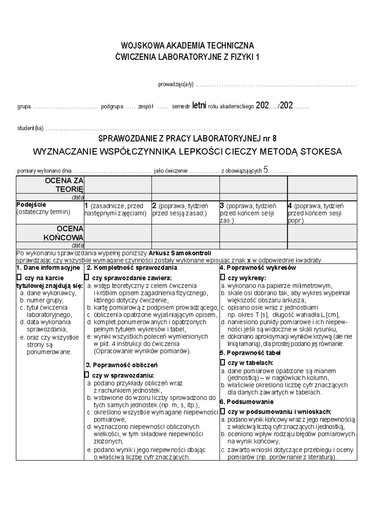 Lab Fiz Cw-8 2023-1 - WOJSKOWA AKADEMIA TECHNICZNA ĆWICZENIA ...
