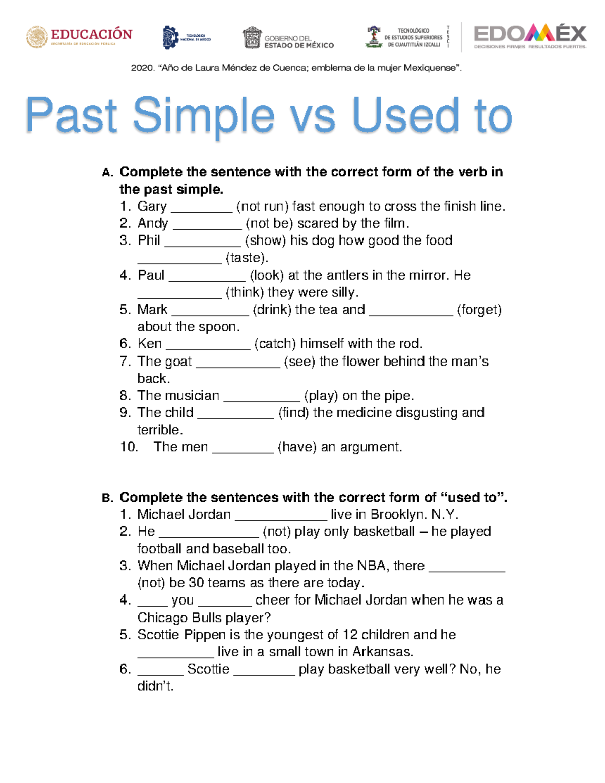 Practice 2 Past simple, used to, quantifiers - A. Complete the sentence ...
