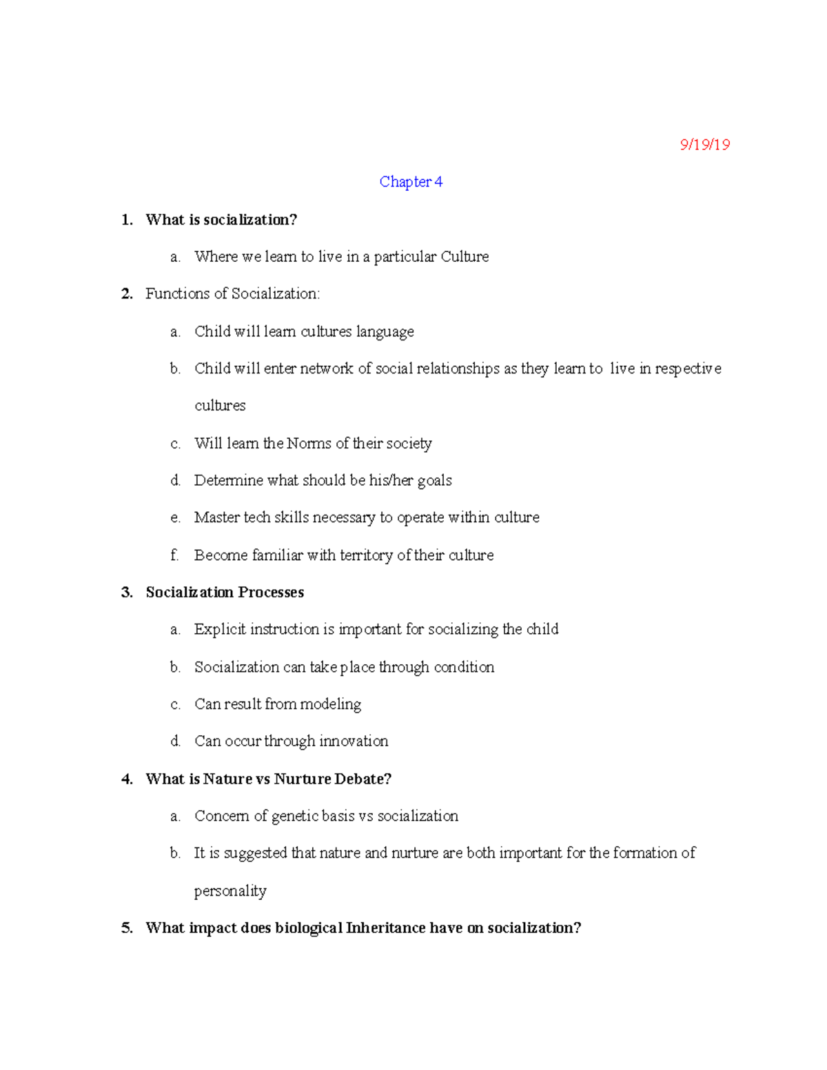 SOC Class Notes - Chapter 4-19 - 9/19/ Chapter 4 1. What is ...