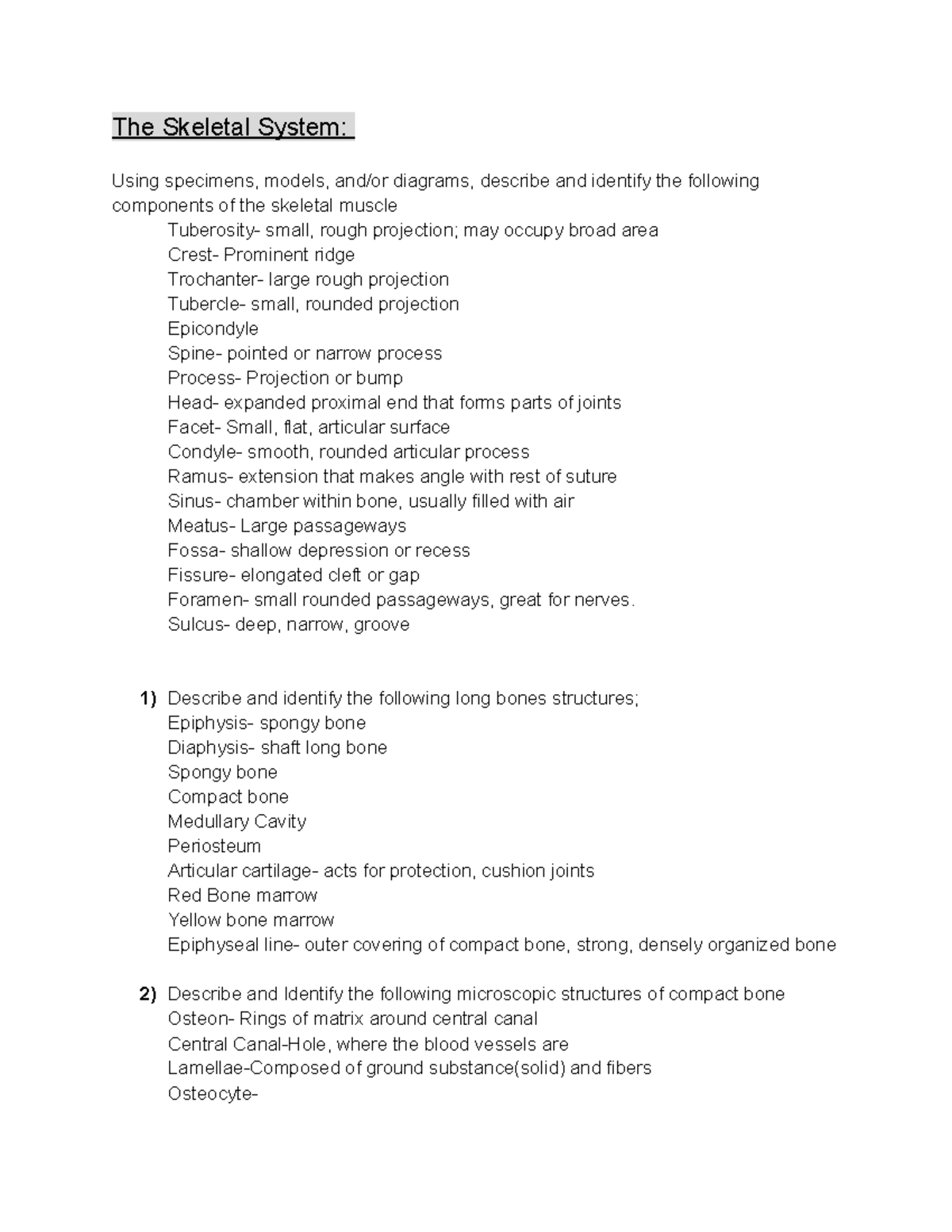 SPO's AP Lab - Lab notes - The Skeletal System: Using specimens, models ...